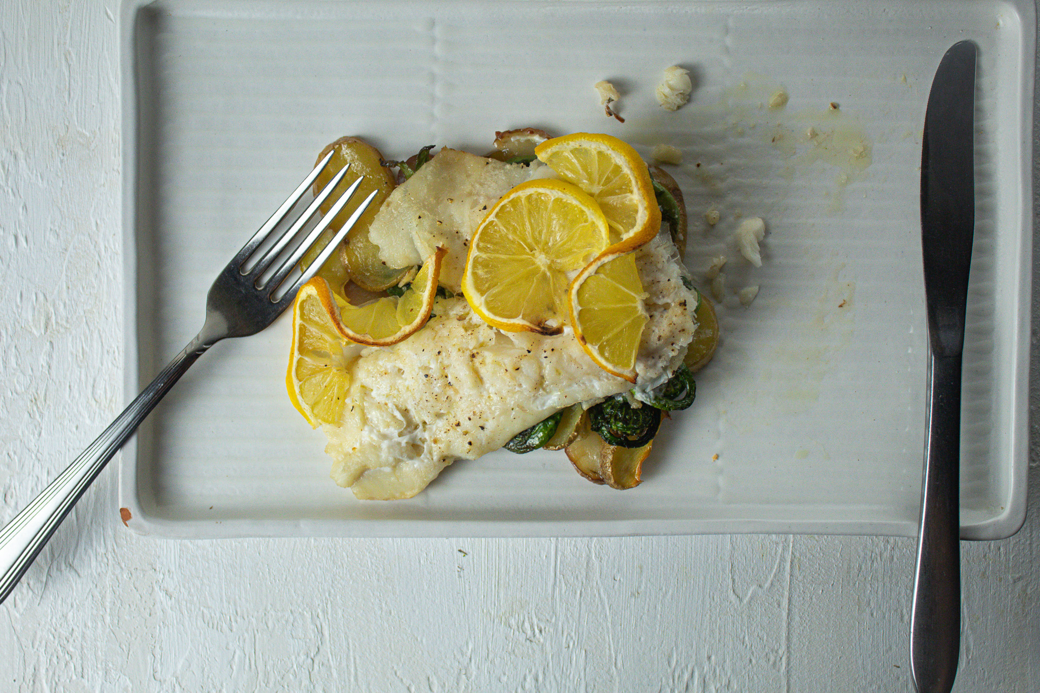 One-Pan Garlic Parmesan Fiddlehead Ferns with Potatoes, Haddock - The ...