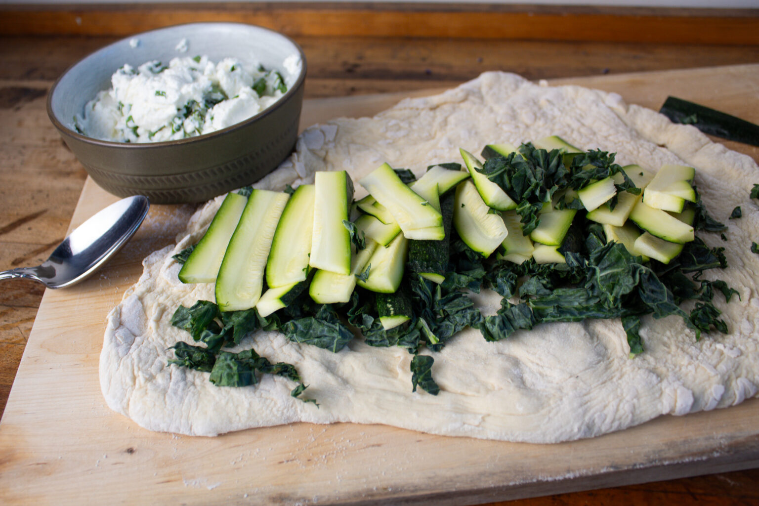 Wild Ramp Ricotta Calzone with Zucchini and Kale - The Sifted Field